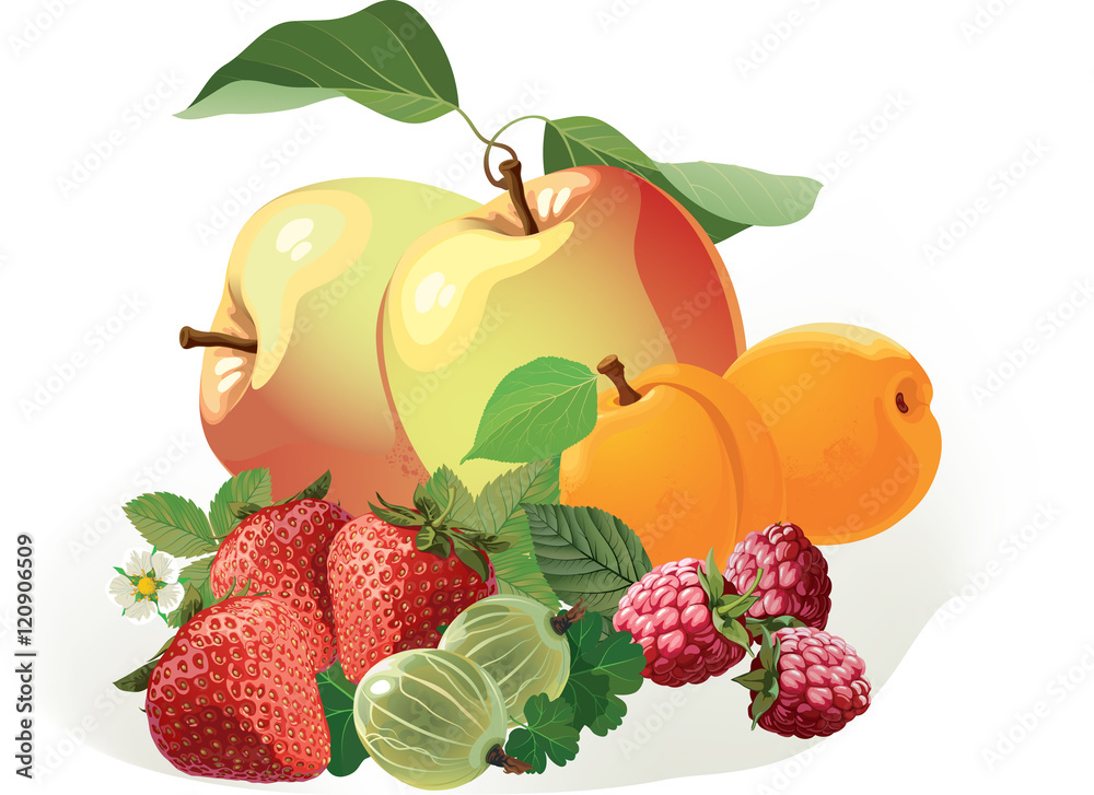 Vecteur Stock The illustration shows a set of different types of fruit ...