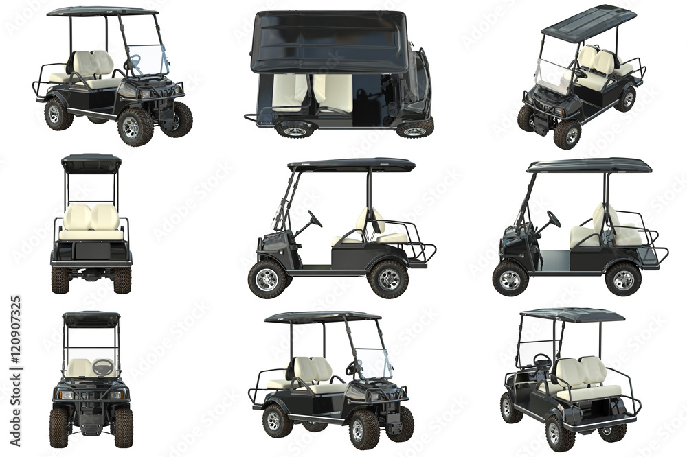 Golf car electric black transport set. 3D graphic Stock イラスト | Adobe Stock