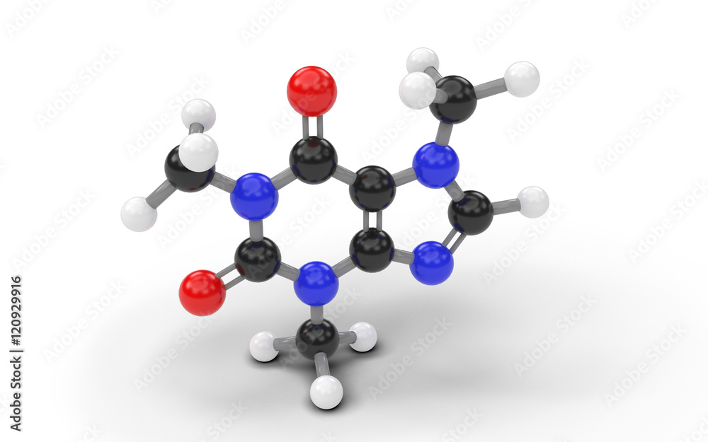 Structural model of caffeine molecule. 3D render. Stock Illustration ... Structural model of caffeine molecule. 3D render. Stock Illustration ...