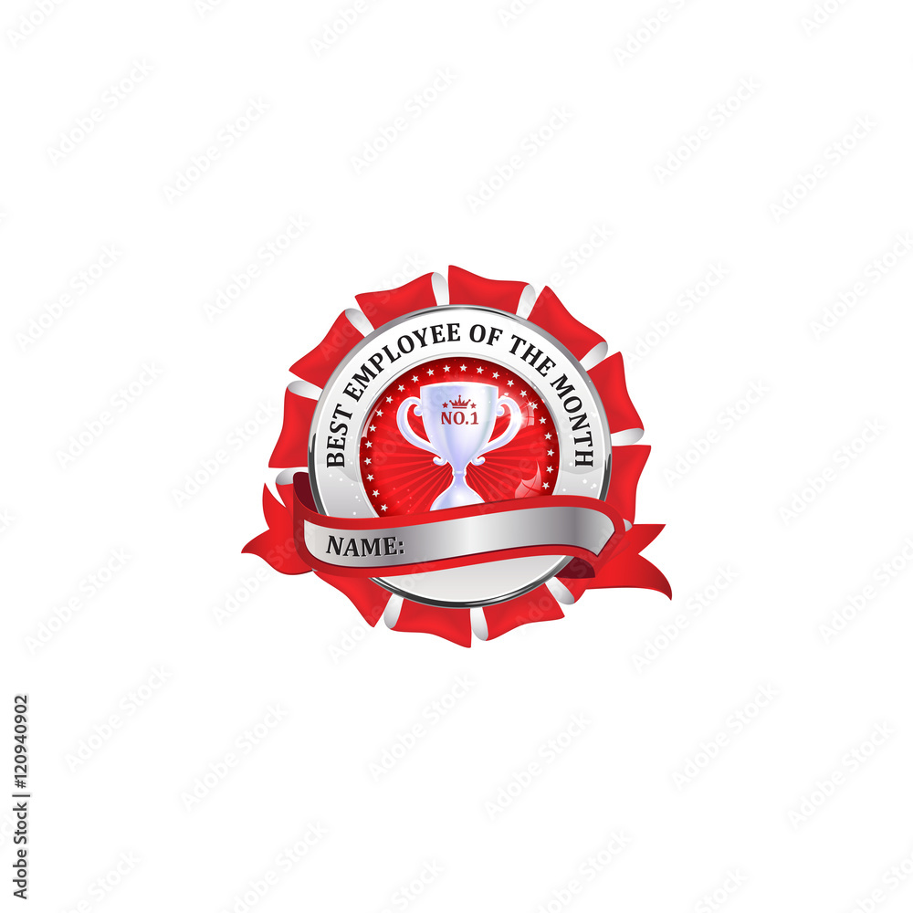 Best employee of the month - metallic red ribbon / label with champions ...