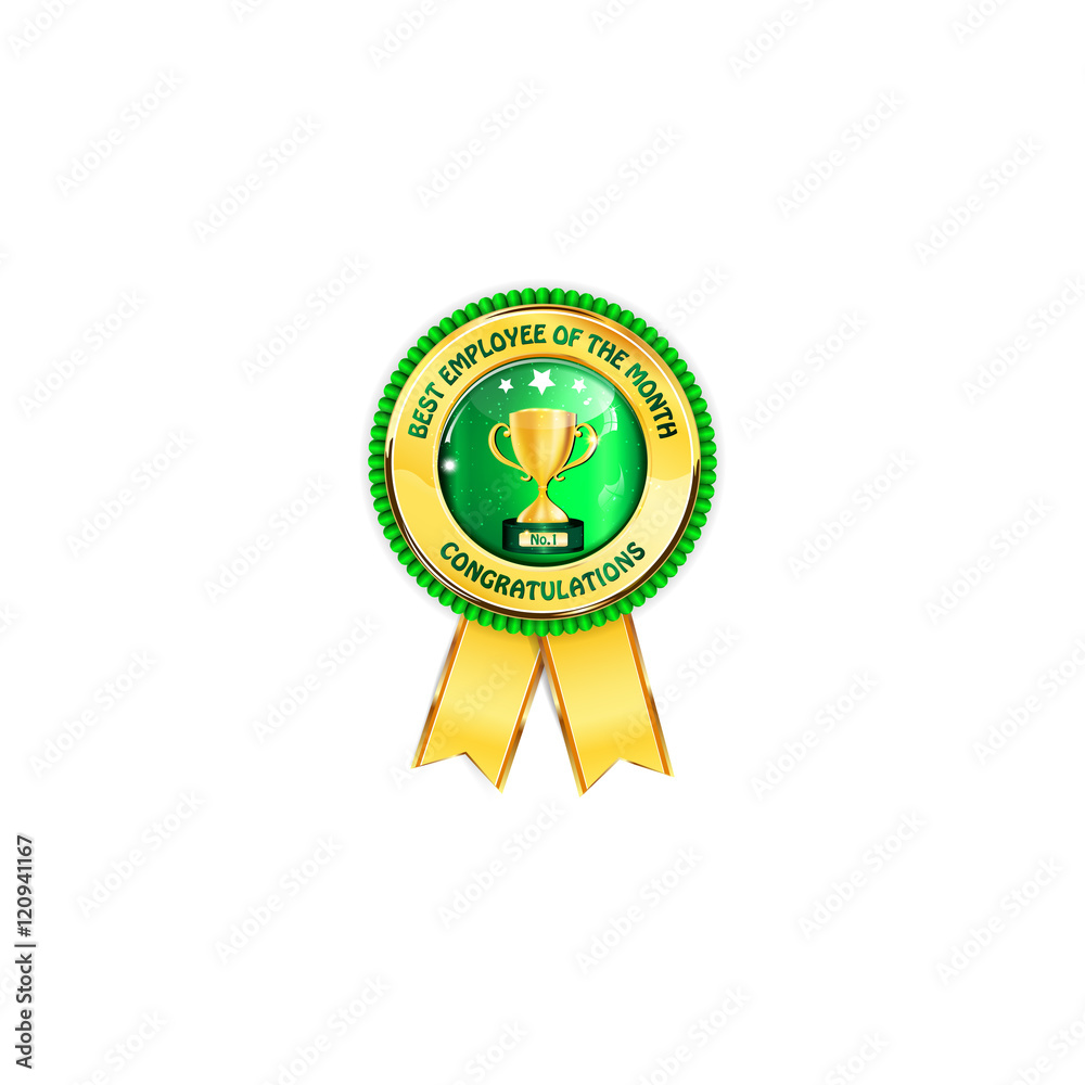 Best employee of the month. Best colleague ever - golden green ribbon ...