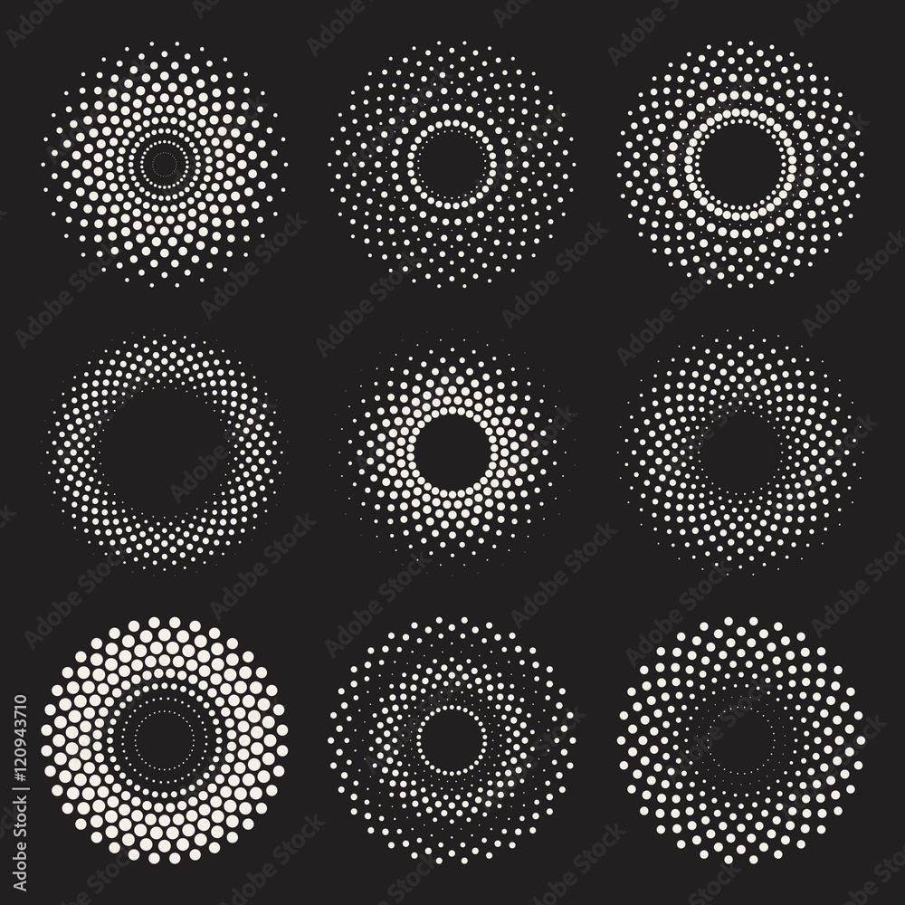 Vector Radial Gradient Halftone Sunburst Circle Shape Stippling Design ...