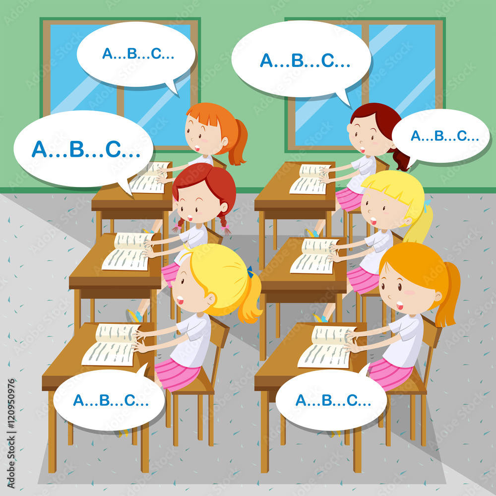 Students learning English in classroom Stock Vector | Adobe Stock