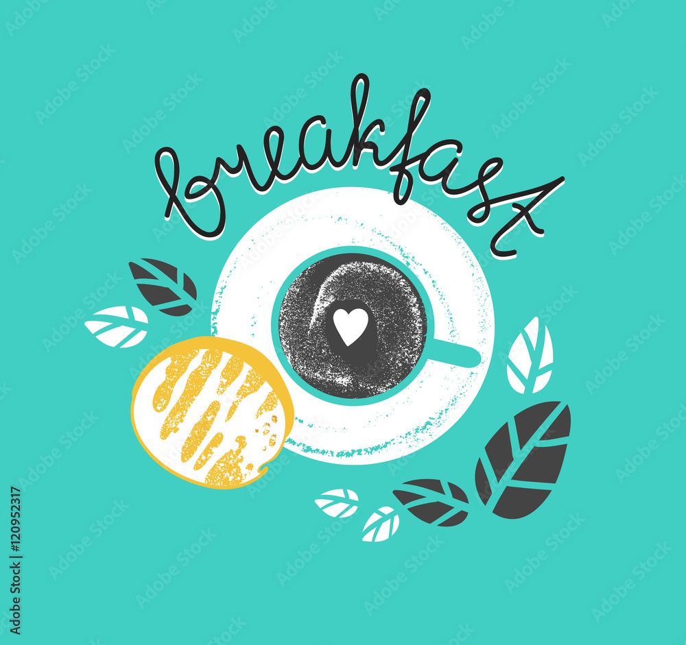 Vintage Breakfast Poster with cup of coffee and toast. Vector ...