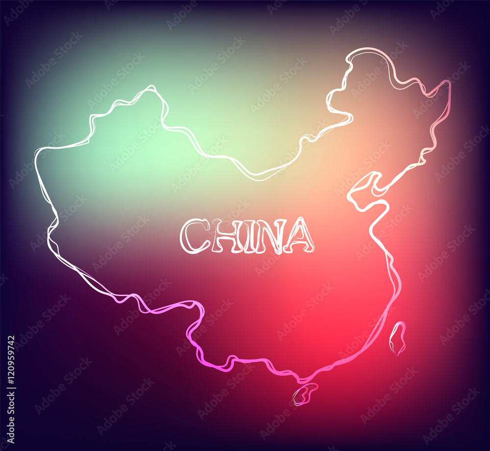 Beautiful hand drawn outline map of China, vector illustration Stock ...