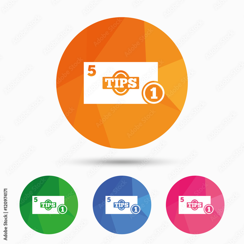 Tips sign icon. Cash money symbol. Coin. Stock Vector | Adobe Stock