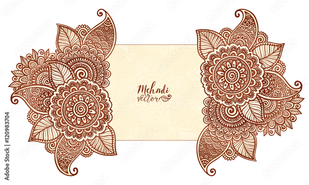 Vector floral elements in Indian mehndi henna tattoo style Stock Vector ...