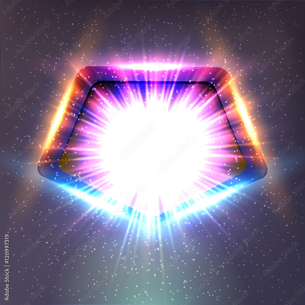 Futuristic frame with glowing rays, colorful light effects and bright ...