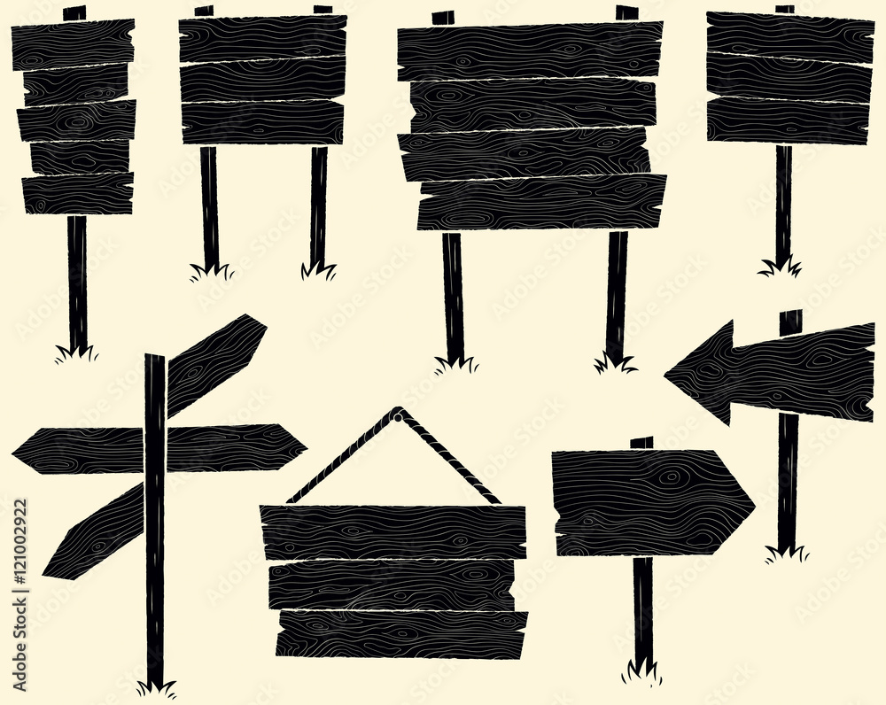 Wooden Signs / Set of cartoon wooden sign. Stock Vector | Adobe Stock