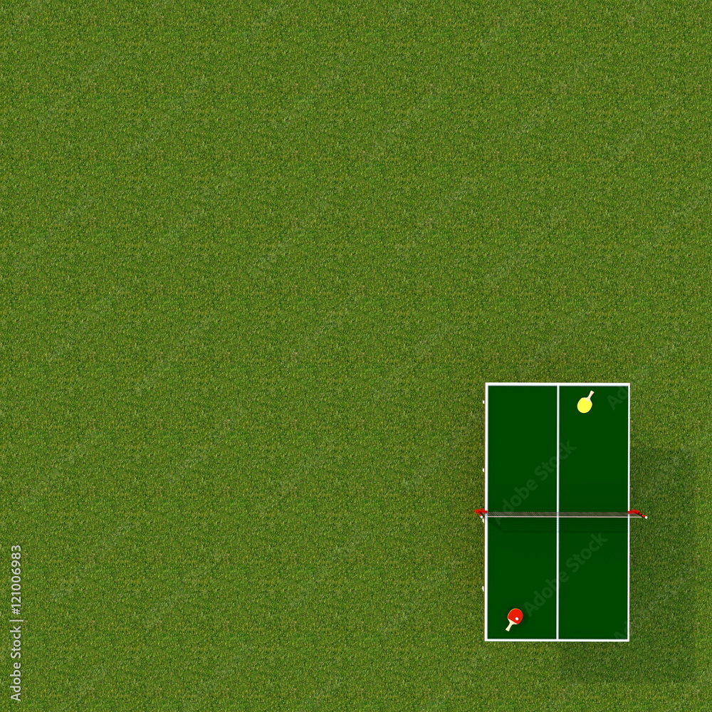 3d rendering of green ping-pong on green garden Stock Illustration ...