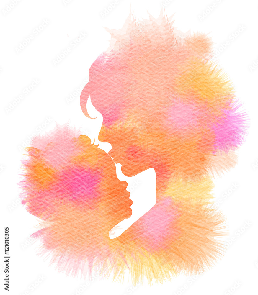 Side view of mother kissing her baby. Stock Illustration | Adobe Stock