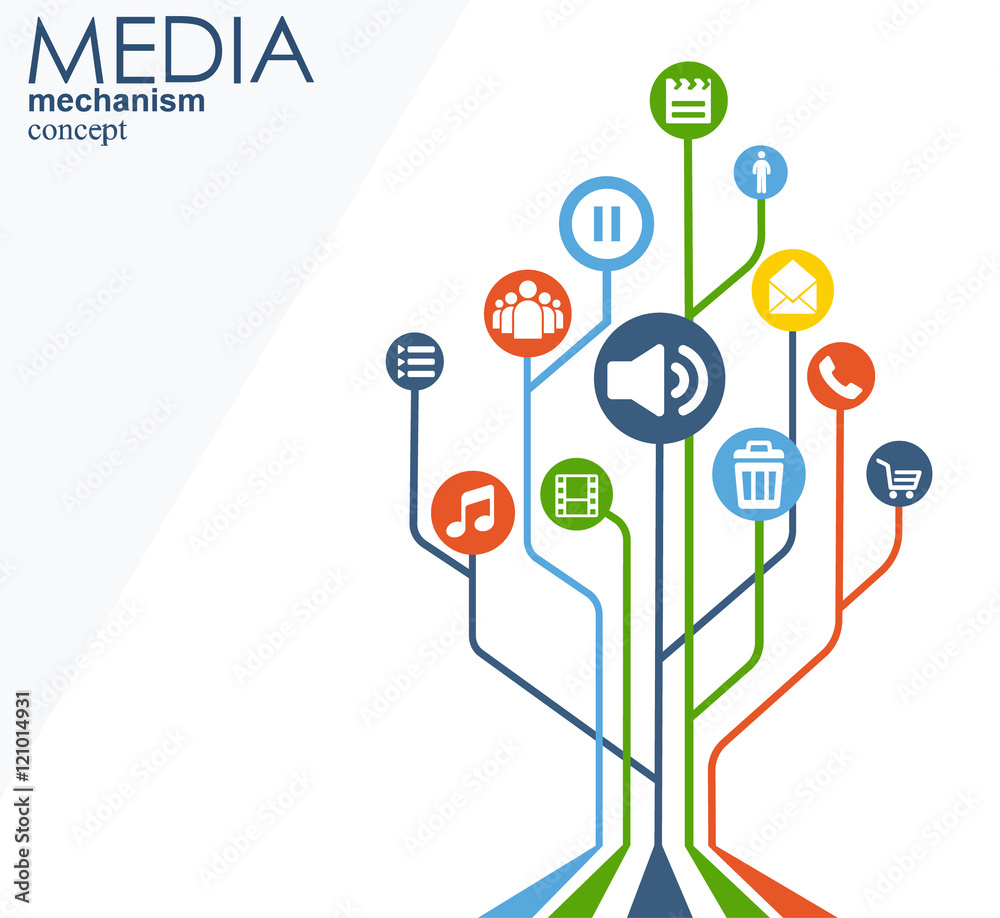 Media mechanism concept. Growth abstract background with integrated ...