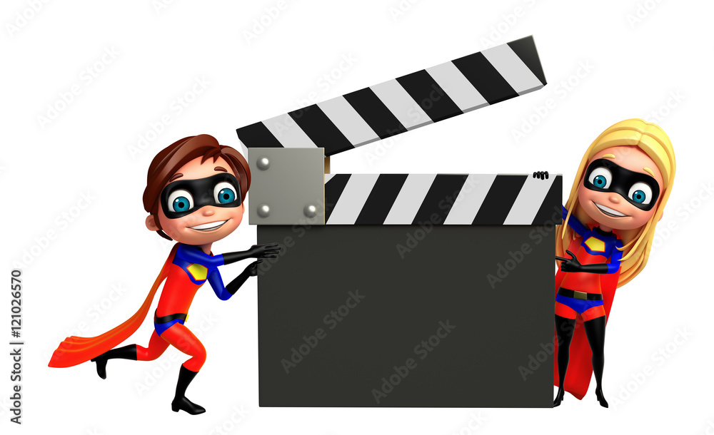 Superboy and Supergirl with Clapper board Stock Illustration | Adobe Stock