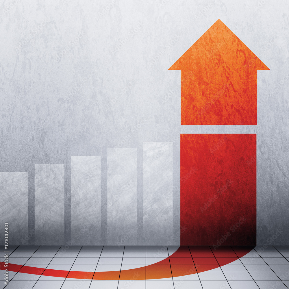 3d room, on the wall chart with red up arrow Stock Illustration | Adobe ...