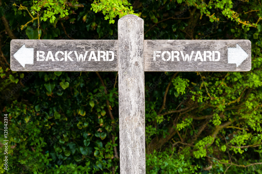 BACKWARD versus FORWARD directional signs Stock Photo | Adobe Stock