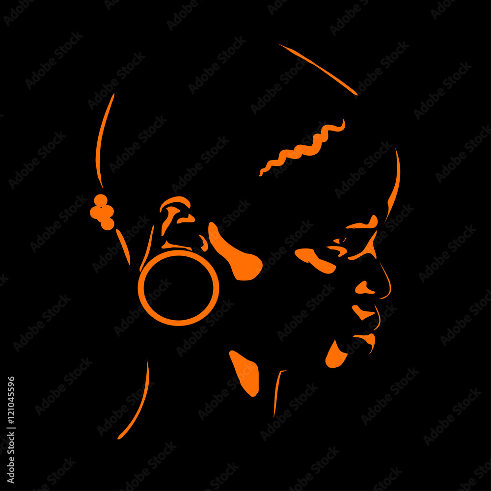stylized portrait of an African woman in a profile on a black ...