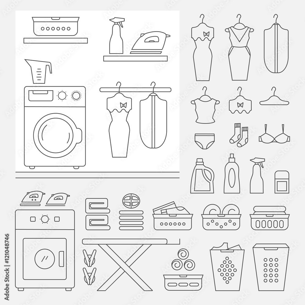 Elements For Laundry Interior And A Large Set Of Laundry Icons elements-for-laundry-interior-and-a-large-set-of-laundry-icons