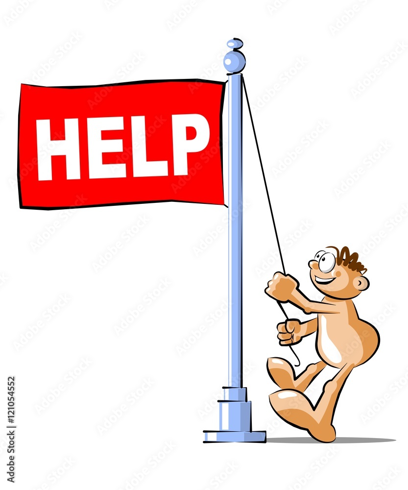 Cartoon raising a flag with the word HELP Stock-Vektorgrafik | Adobe Stock