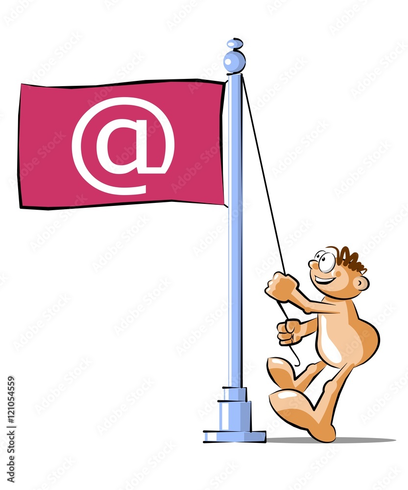 Cartoon raising a flag with the at symbol Stock Vector | Adobe Stock