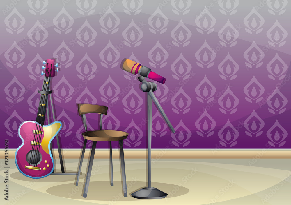 cartoon vector illustration interior music room with separated layers ...