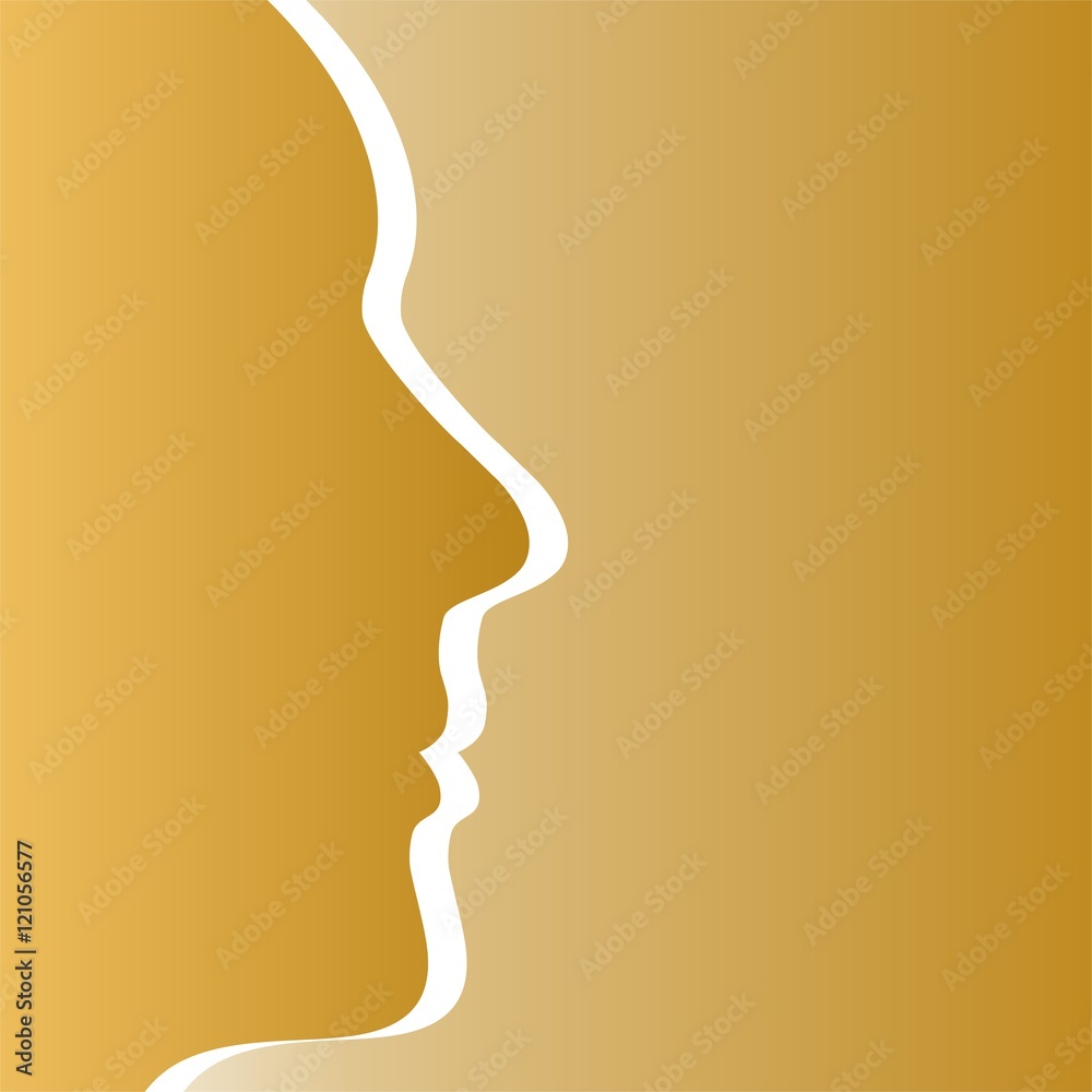 Gold background with gold human head in profile left with a white ...