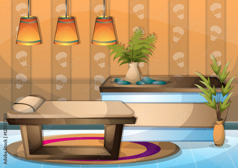 cartoon vector illustration interior spa room with separated layers in ...