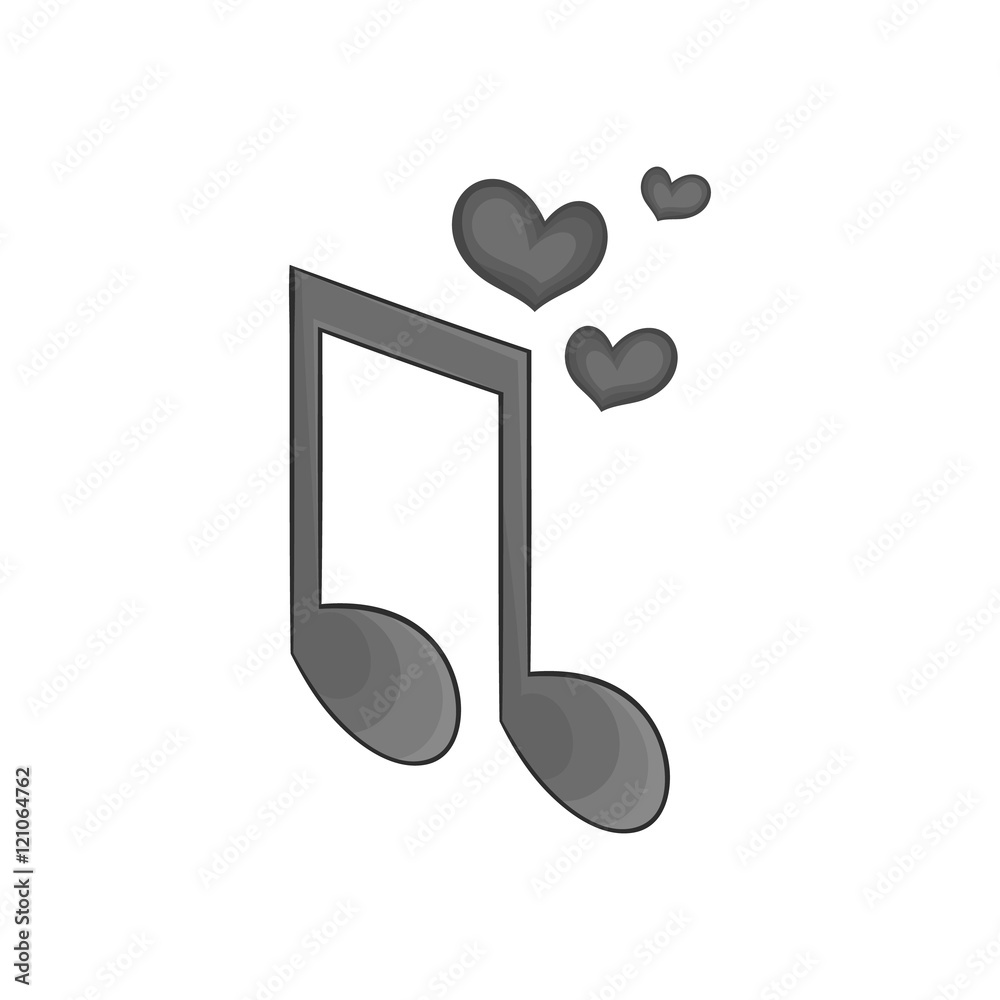 Love heart music note icon in black monochrome style on a white ...