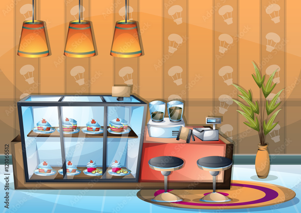 cartoon vector illustration interior cafe room with separated layers in ...