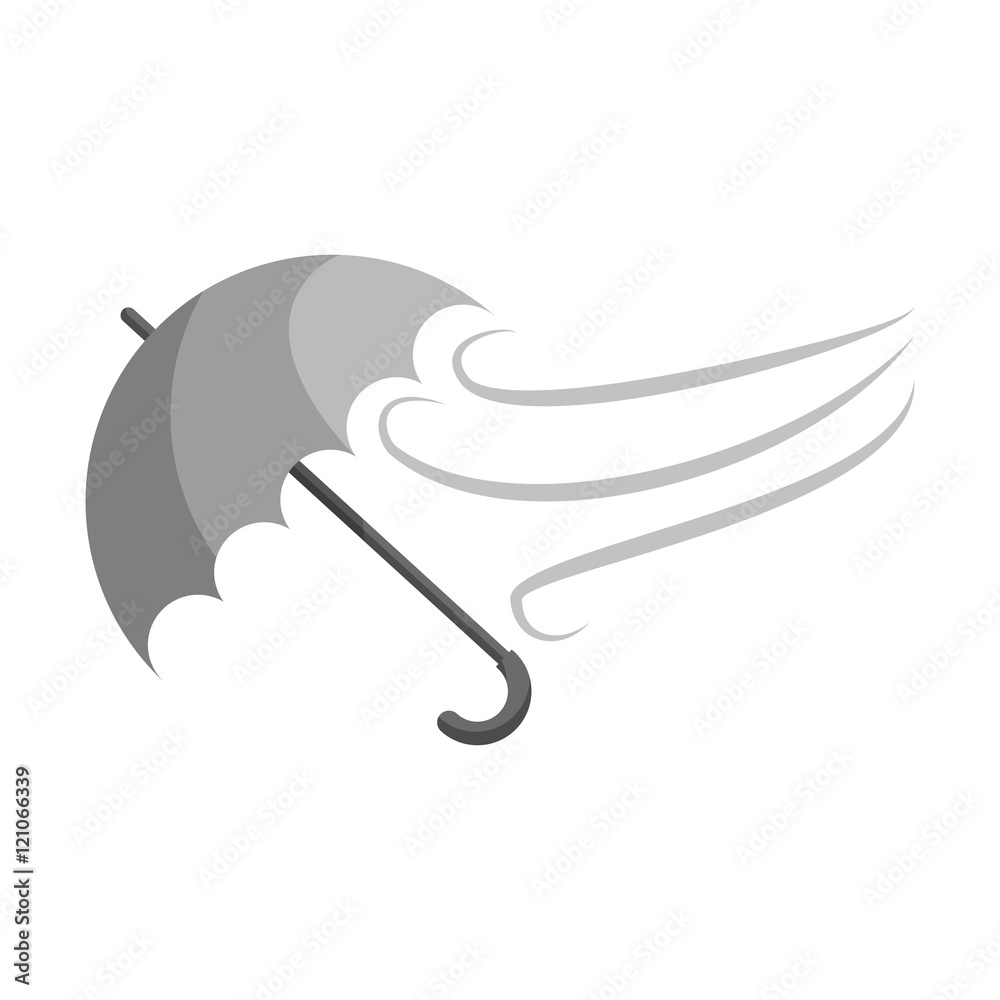 Wind and umbrella icon in black monochrome style isolated on white ...