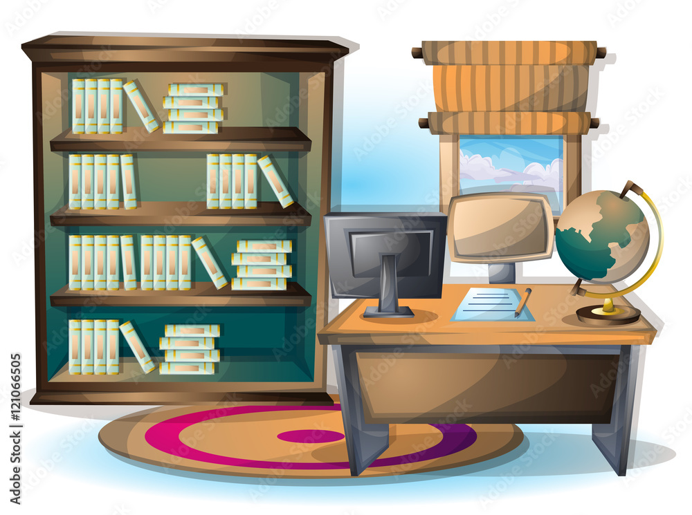 cartoon vector illustration interior library room with separated layers ...