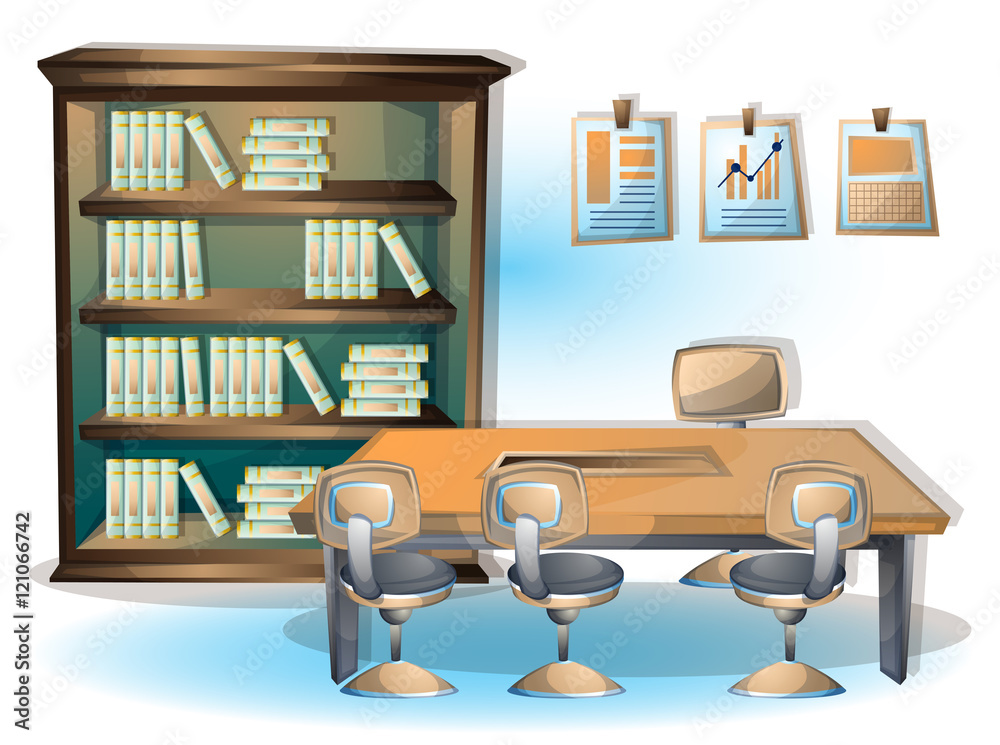 cartoon vector illustration interior library room with separated layers ...