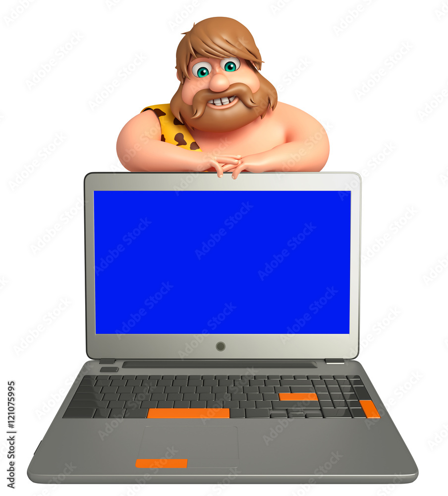 Caveman with Laptop ilustración de Stock | Adobe Stock