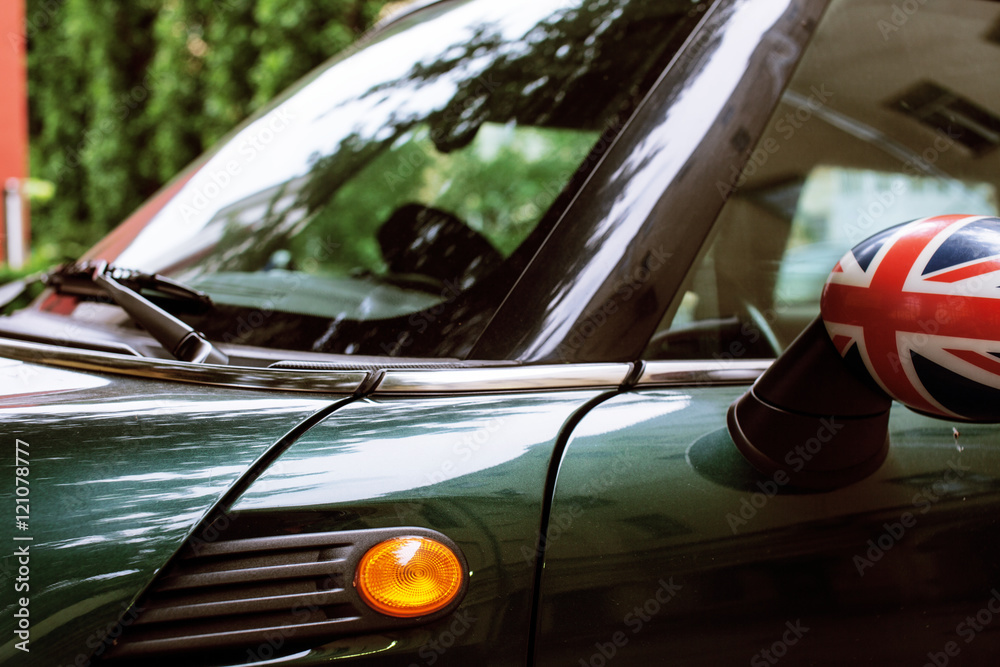 vintage car detail, concept of British Patriotism shown as flag on ...
