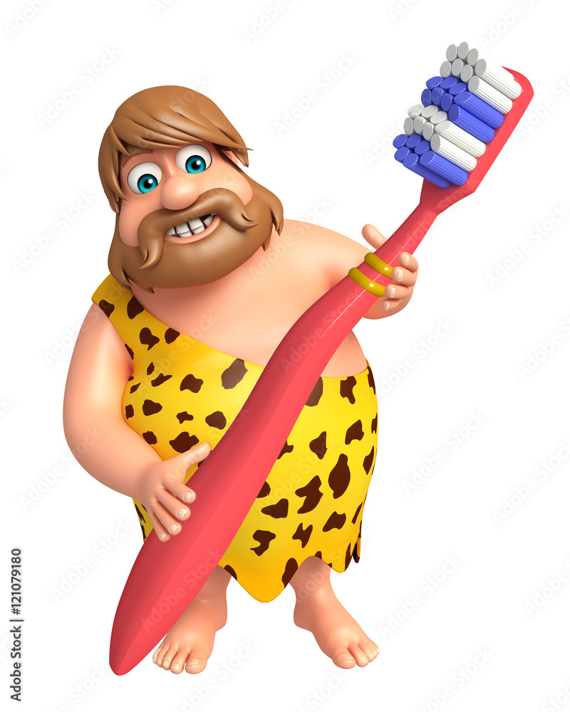 Caveman with Tooth brush ilustración de Stock | Adobe Stock