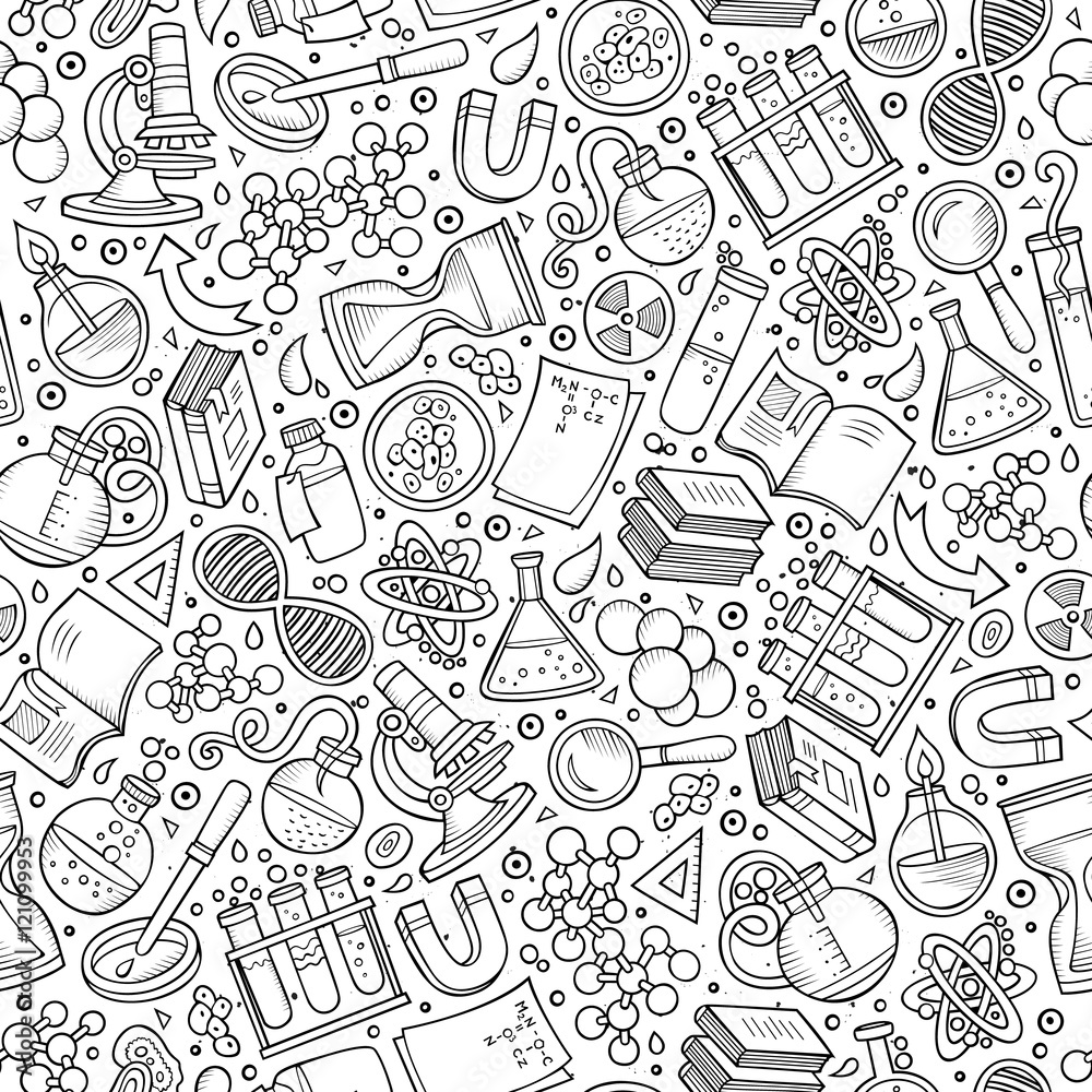 Cartoon cute hand drawn Science seamless pattern Stock Vector | Adobe Stock