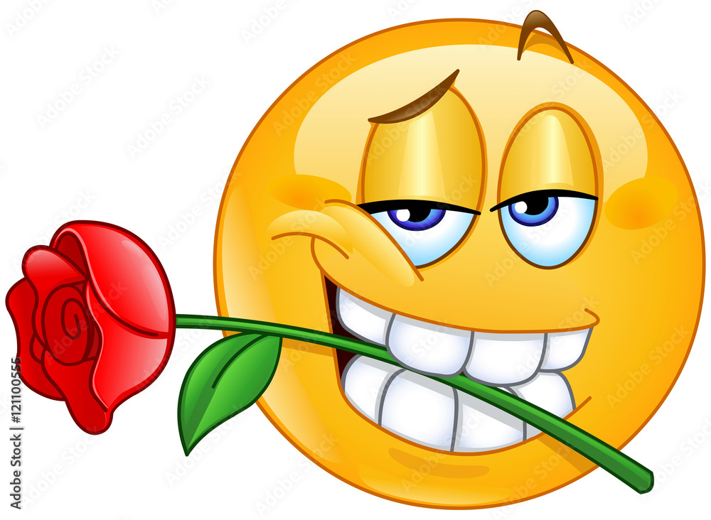 Emoticon with rose between teeth Stock Vector | Adobe Stock