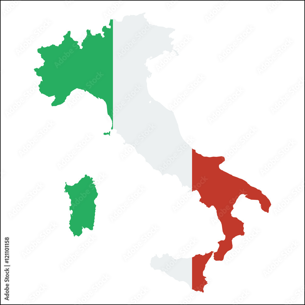 Italy high resolution map with national flag. Flag of the country ...