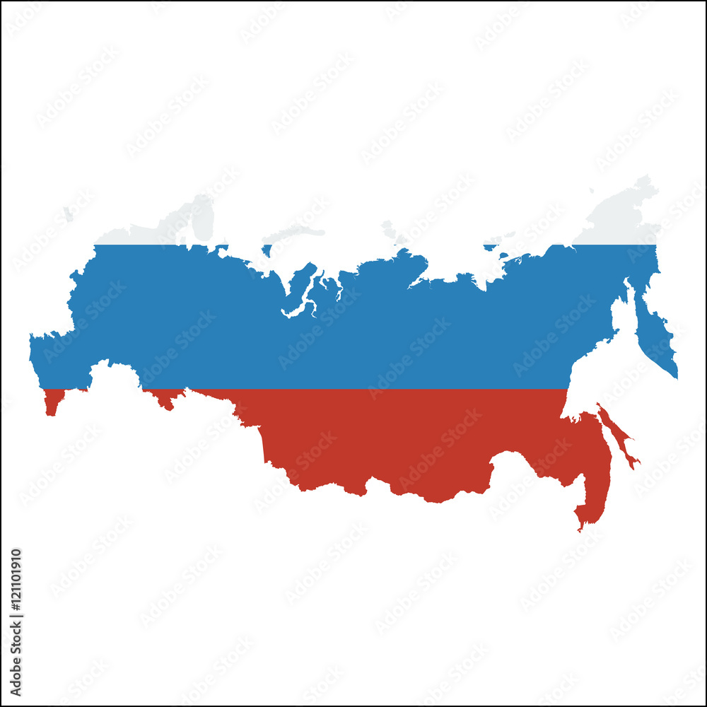 Russian Federation high resolution map with national flag. Flag of the ...