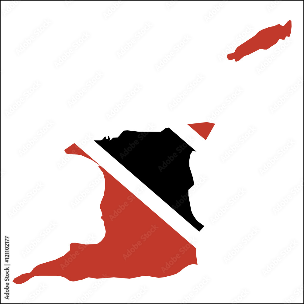 Trinidad and Tobago high resolution map with national flag. Flag of the ...