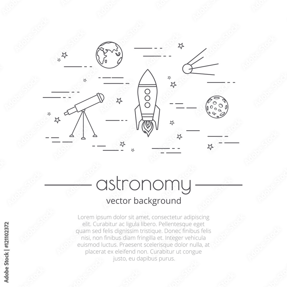 Vector background with illustration of space life. Set of astronomy ...