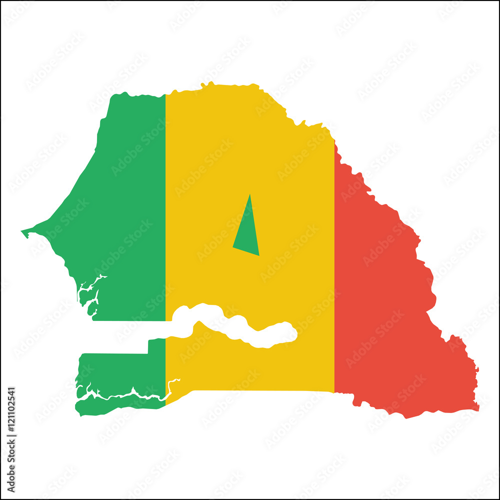 Senegal high resolution map with national flag. Flag of the country ...