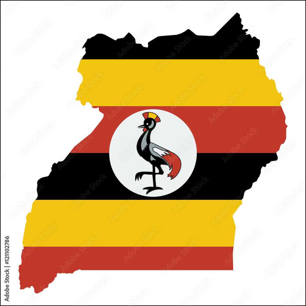 Uganda high resolution map with national flag. Flag of the country ...