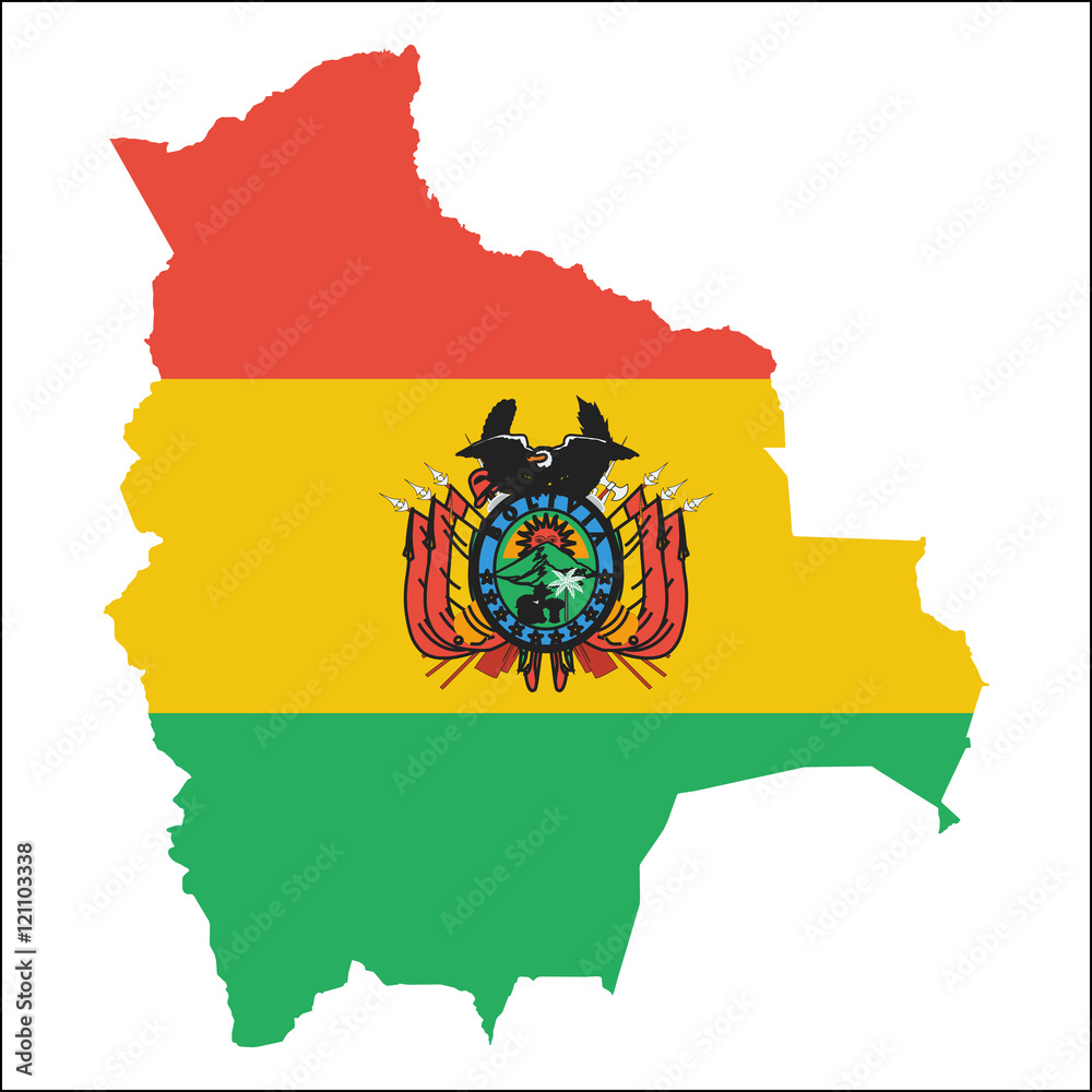 Bolivia high resolution map with national flag. Flag of the country ...