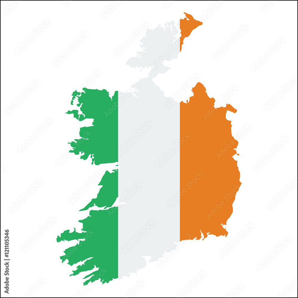 Ireland high resolution map with national flag. Flag of the country ...