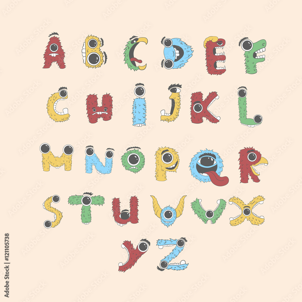 Monster english Alphabet shaped as monsters. set of letters for kids ...