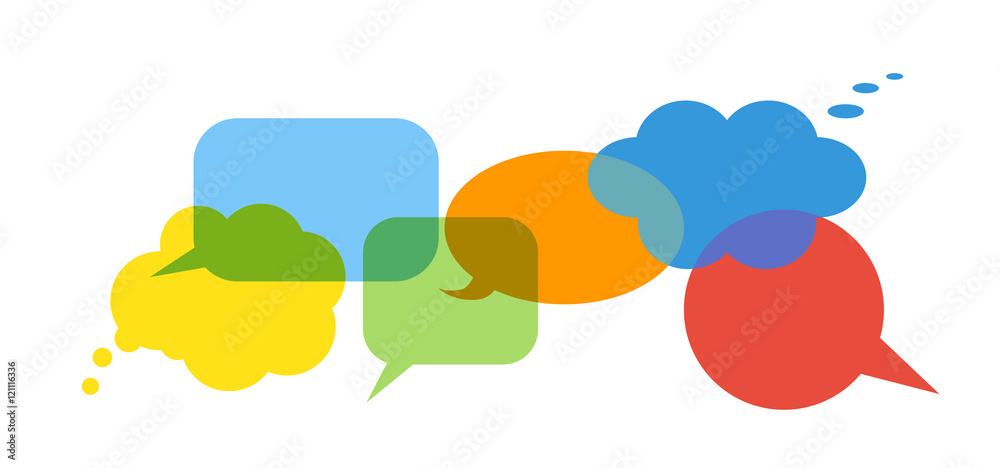 Colorful speech bubbles set on white background. Talk and think bubbles ...