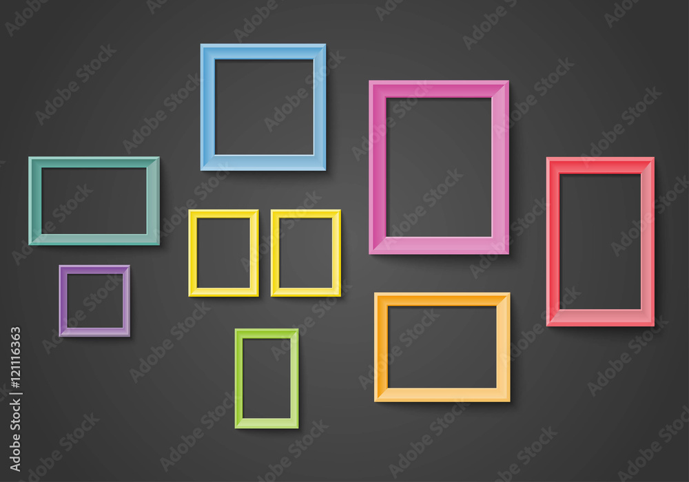 Blank colorful frame set isolated on wall Vector Stock Vector | Adobe Stock
