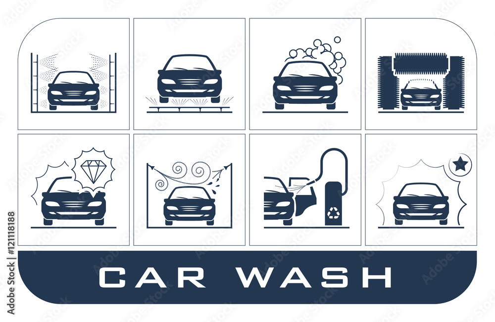 Set of car washing icons. Collection of very useful icons presenting ...