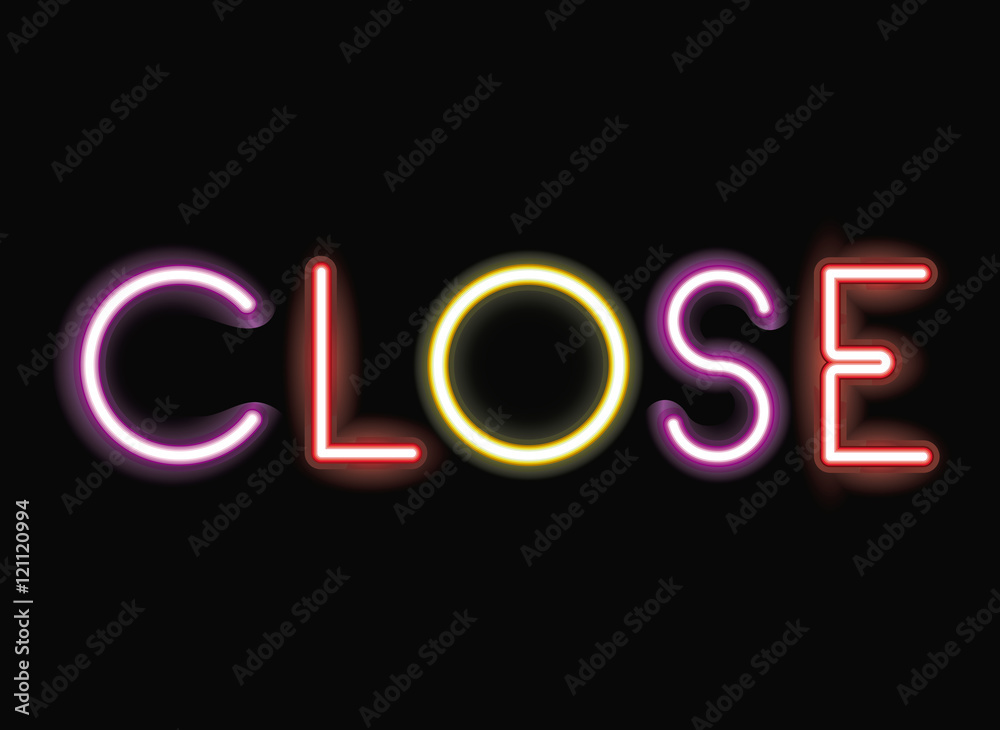 close neon font icon. Text typography decoration and advertising theme ...