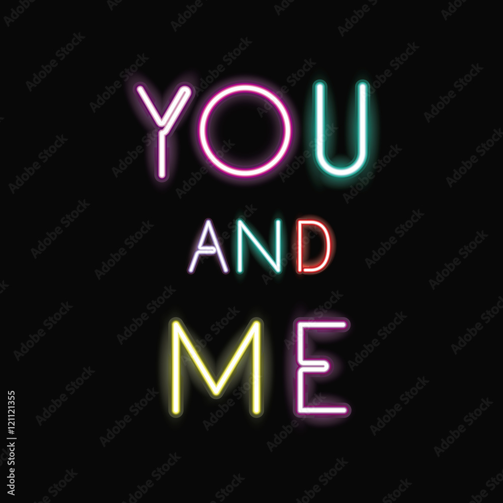 you and me neon font icon. Text typography decoration and advertising ...